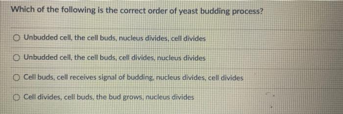 Solved Which of the following is the correct order of yeast | Chegg.com