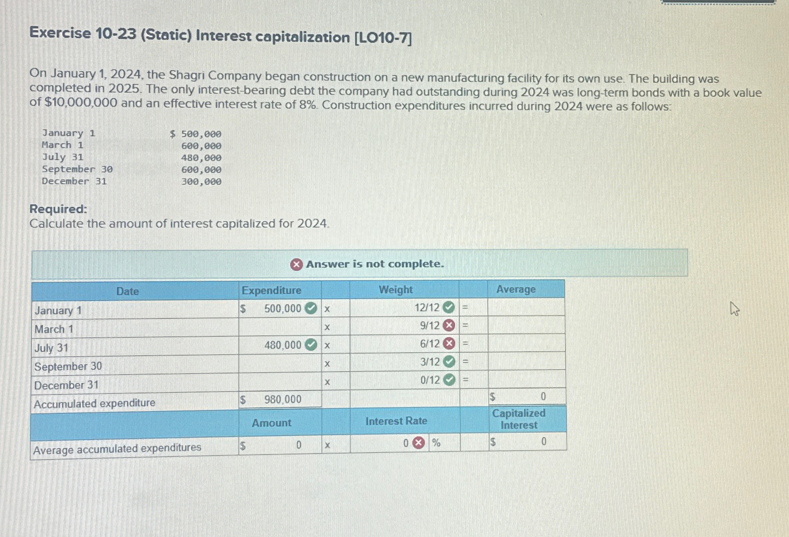 Solved Exercise 10-23 (Static) ﻿Interest capitalization | Chegg.com