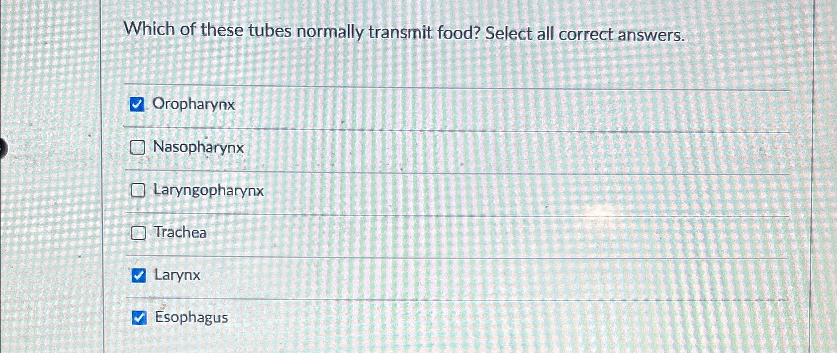 Solved Which of these tubes normally transmit food? Select | Chegg.com