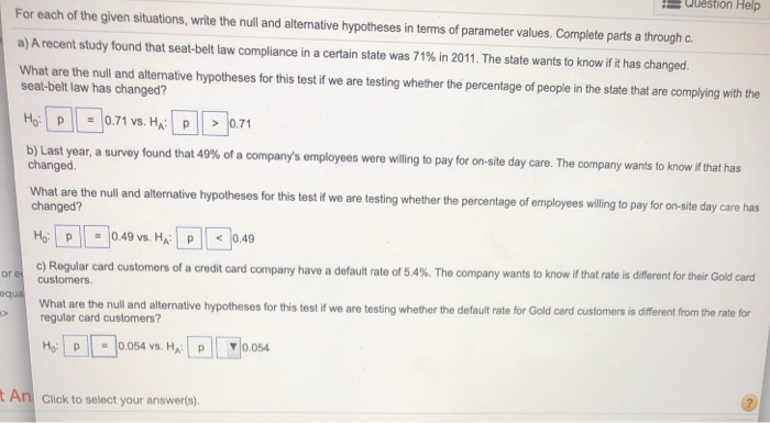 Solved For each of the given situations, write the null and | Chegg.com