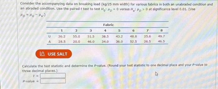 Solved Consider the accompanying data on breaking load ( | Chegg.com