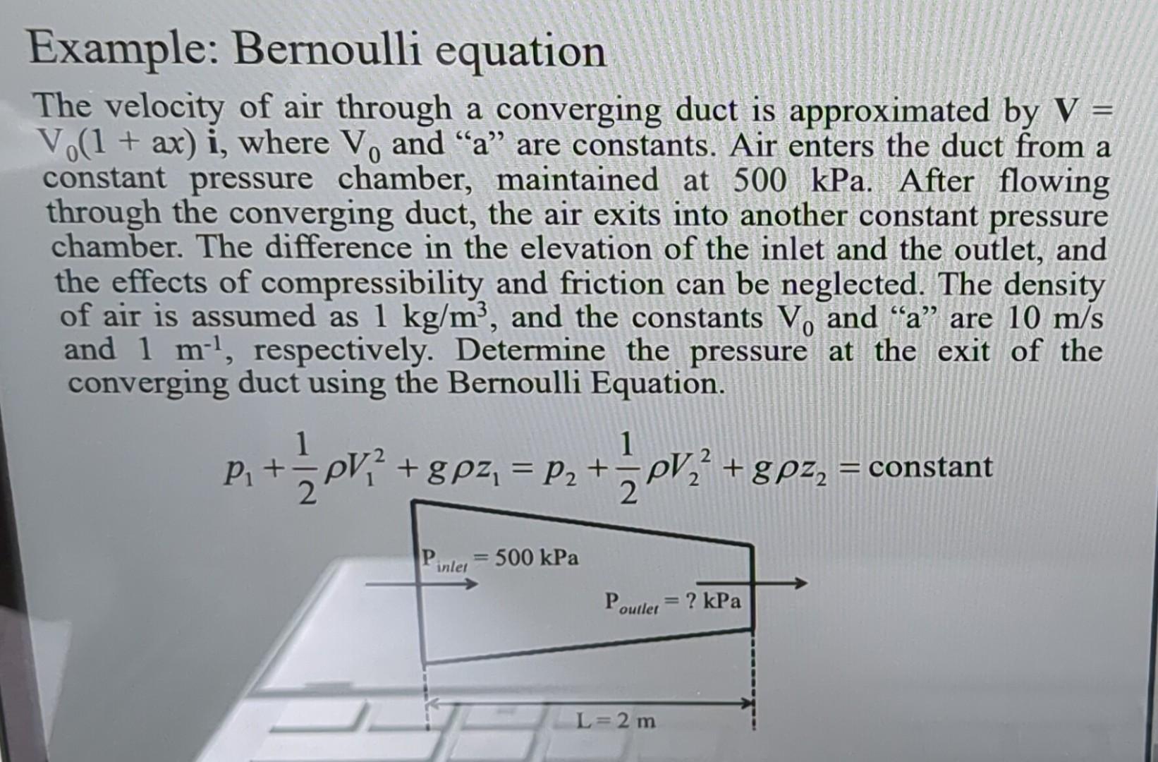 Solved Example: Bernoulli equation The velocity of air | Chegg.com