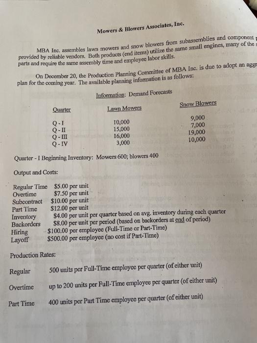 Solved Aggregate Planning Exercise This exercise occurs in | Chegg.com