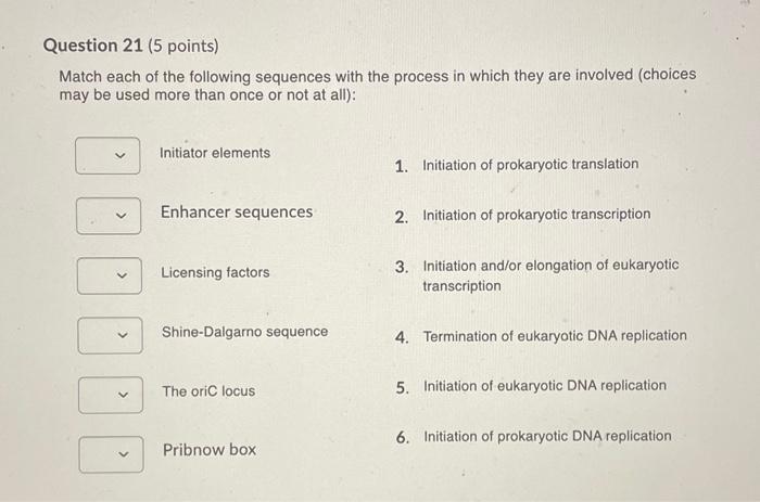 Solved Question 21 (5 points) Match each of the following | Chegg.com