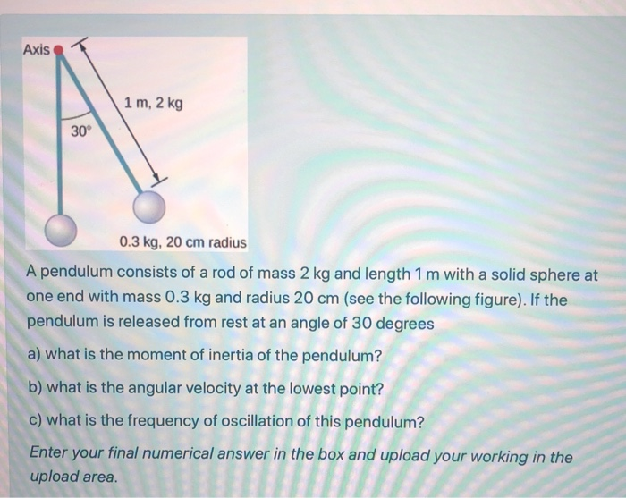 Solved Axis 1 m, 2 kg 30 0.3 kg, 20 cm radius A pendulum | Chegg.com