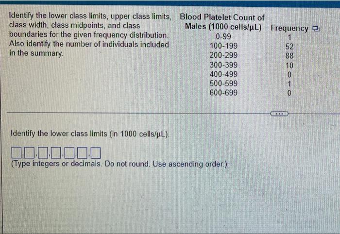 Solved Blood Platelet Count of Males (1000 cells/μL) | Chegg.com
