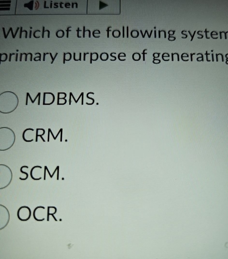 Solved Which of the following system primary purpose of | Chegg.com