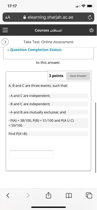 Solved 17:17 AA elearning.sharjah.ac.ae C Courses Shell > | Chegg.com