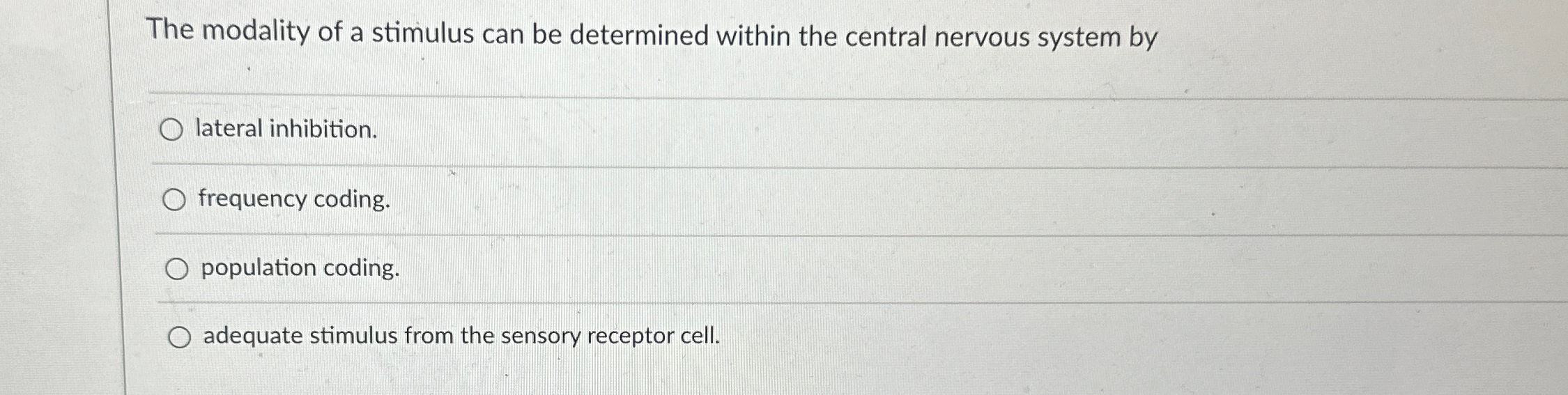 Solved The modality of a stimulus can be determined within | Chegg.com