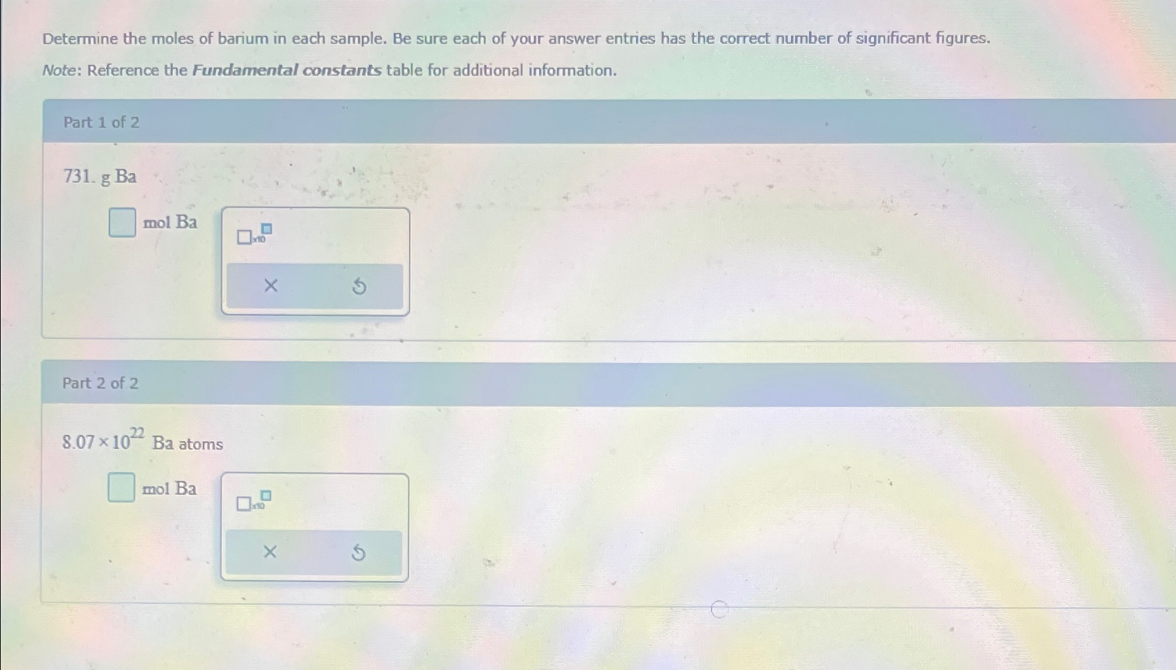 Solved Determine the moles of barium in each sample. Be sure | Chegg.com