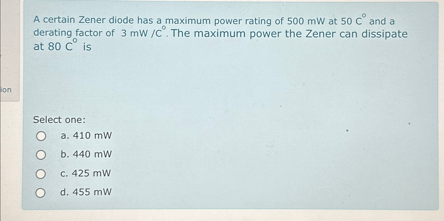 Solved A certain Zener diode has a maximum power rating of | Chegg.com