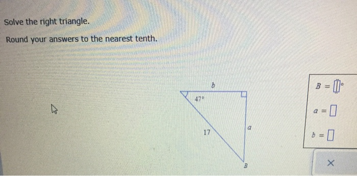 Solved Solve the right triangle. Round your answers to the | Chegg.com