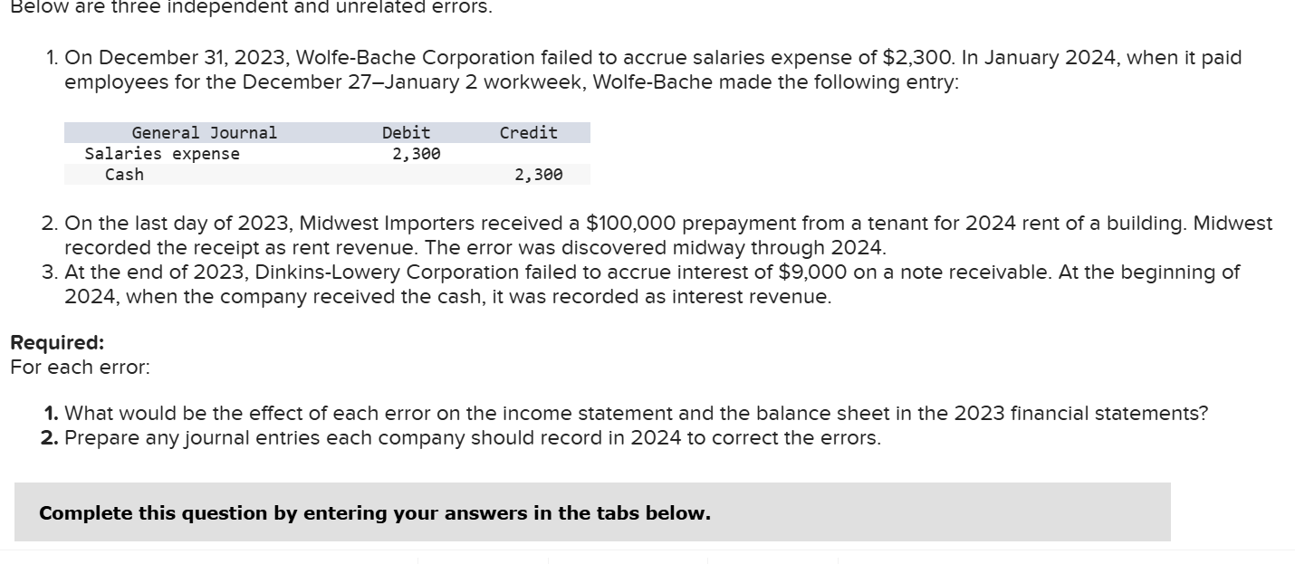 Solved Below are three independent and unrelated errors.On | Chegg.com