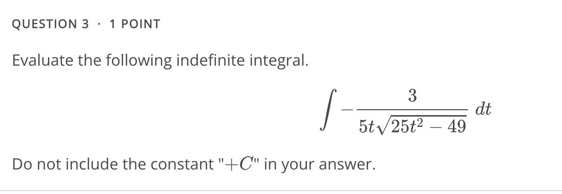 Solved QUESTION 3*1 ﻿POINTEvaluate the following indefinite | Chegg.com