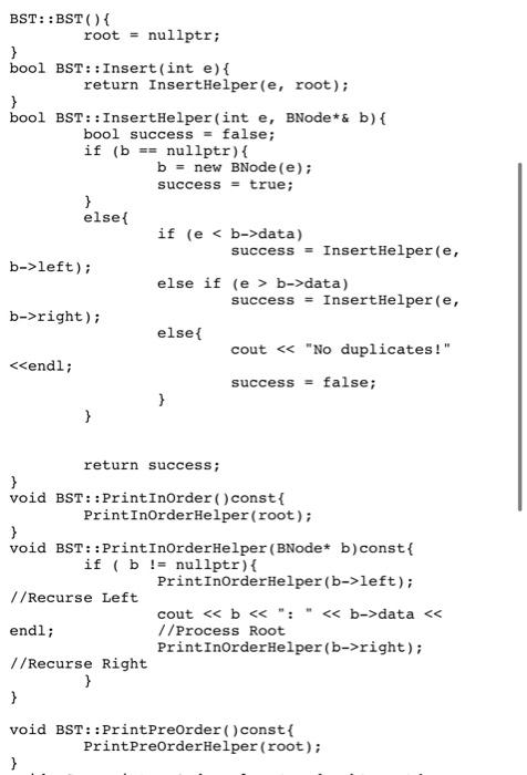 Solved You will implement a simple BST class that has an | Chegg.com