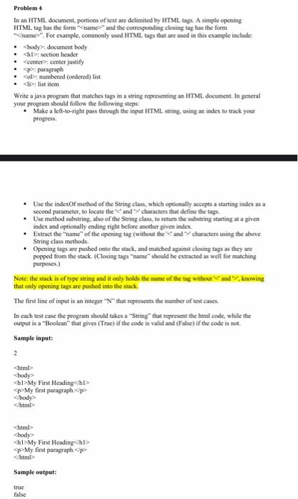 Solved Problem 4 In an HTML document, portions of text are | Chegg.com