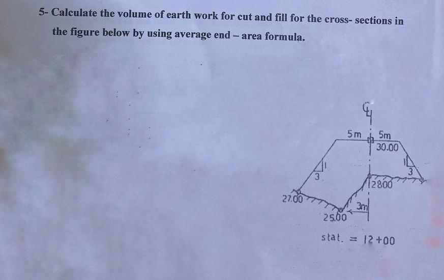 Solved 5- Calculate the volume of earth work for cut and | Chegg.com