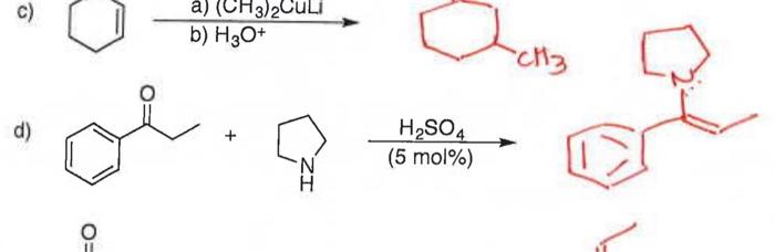 Solved c) a) (CH3)2Culi b) H30+ "CH3 d) d) H2SO4 (5 mol %) N | Chegg.com