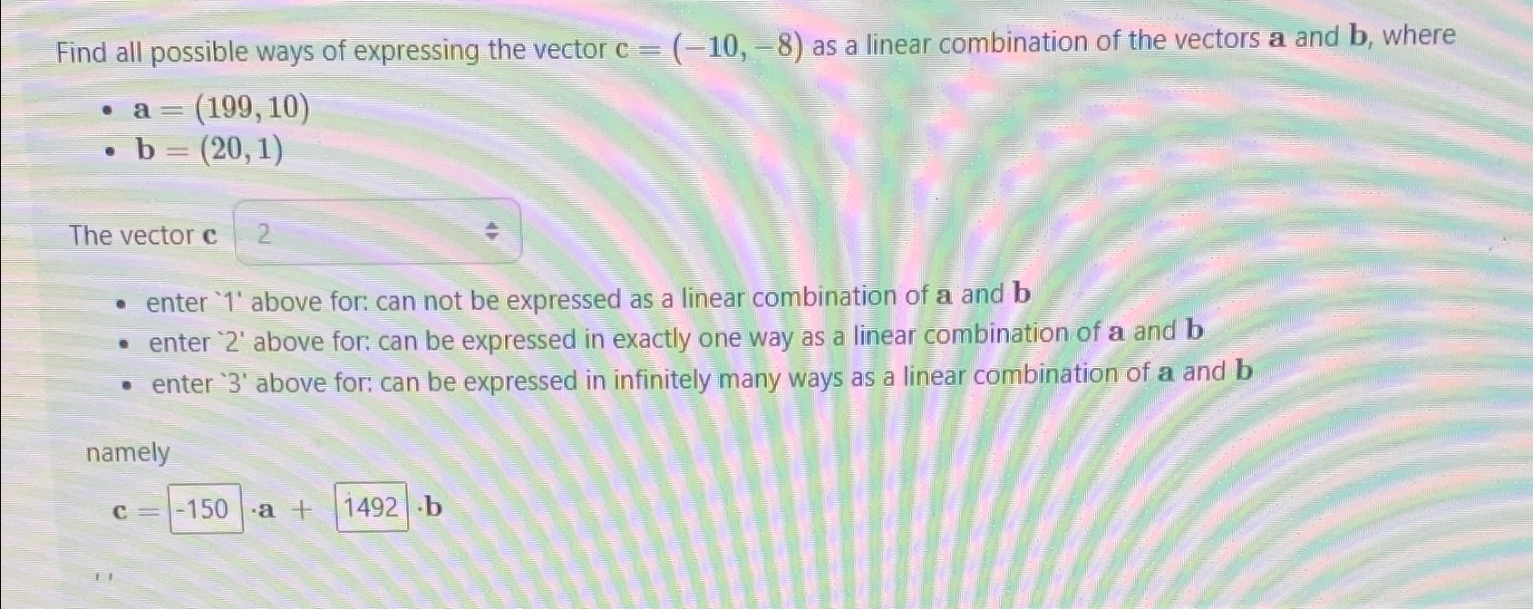 Solved Find all possible ways of expressing the vector | Chegg.com