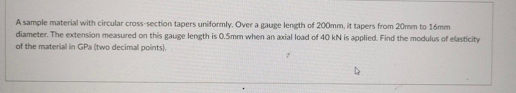 Solved A sample material with circular cross-section tapers | Chegg.com