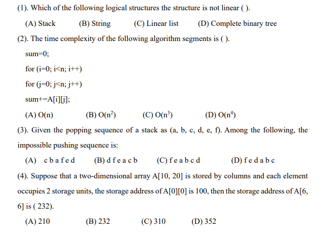 Solved (1). Which of the following logical structures the | Chegg.com