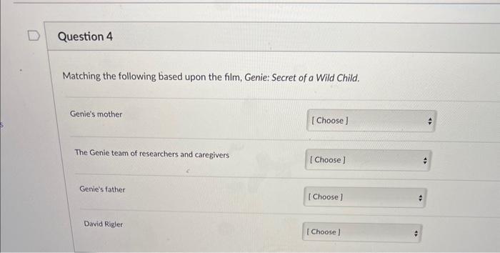 Matching the following based upon the film, Genie: | Chegg.com