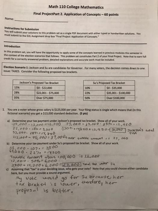 Math 110 College Mathematics Final ProjectPart 2. | Chegg.com