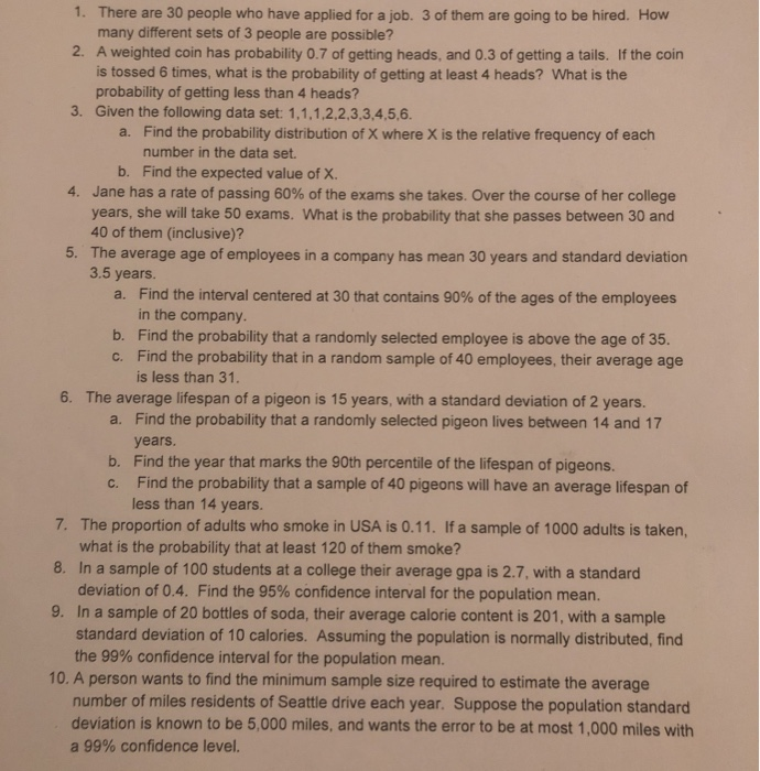 Solved 1. There are 30 people who have applied for a job. 3 | Chegg.com