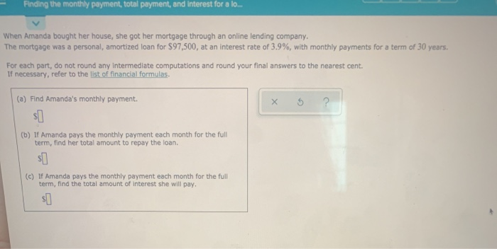 Solved Finding the monthly payment, total payment, and | Chegg.com