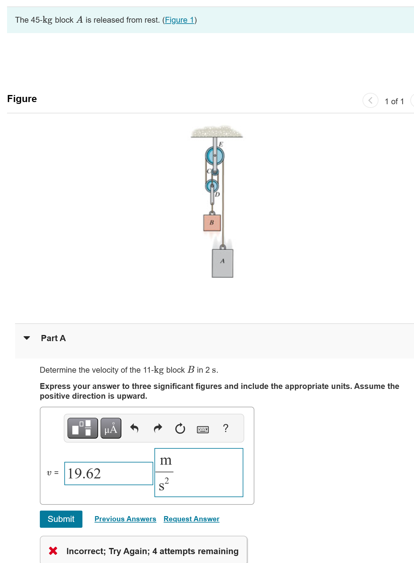 Solved Part AThe 45-kg block A ﻿is released from rest. | Chegg.com