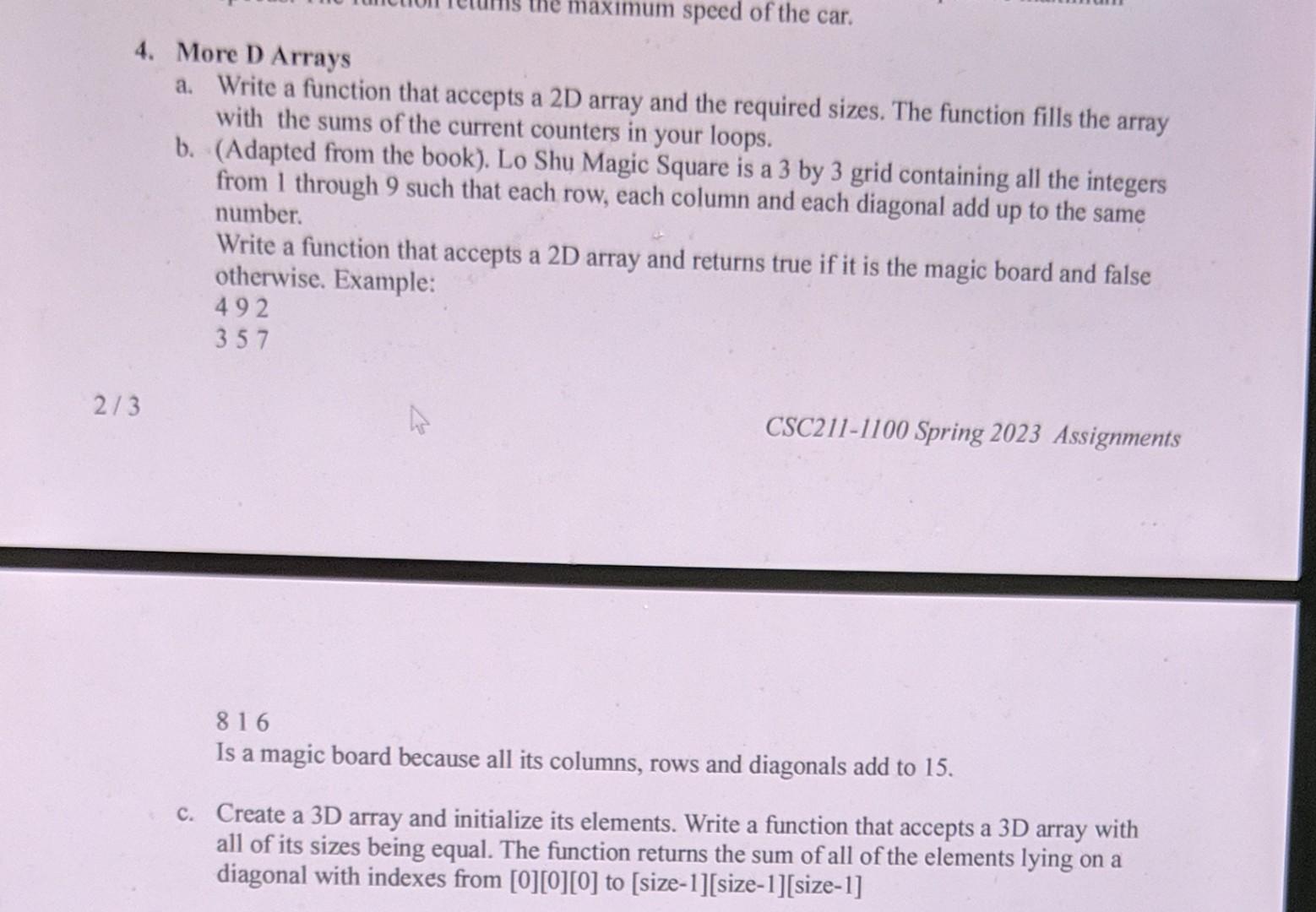 Solved 4. More D Arrays a. Write a function that accepts a | Chegg.com