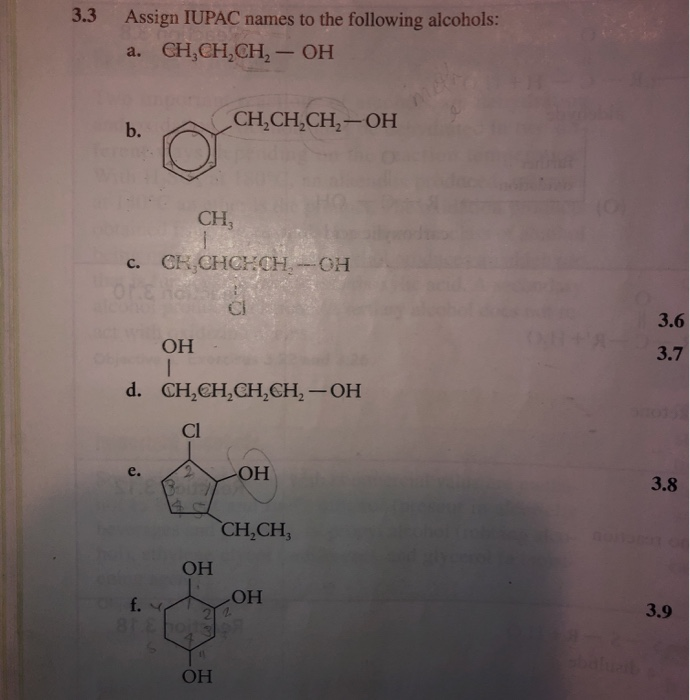Solved 3.3 Assign IUPAC names to the following alcohols: CH, | Chegg.com