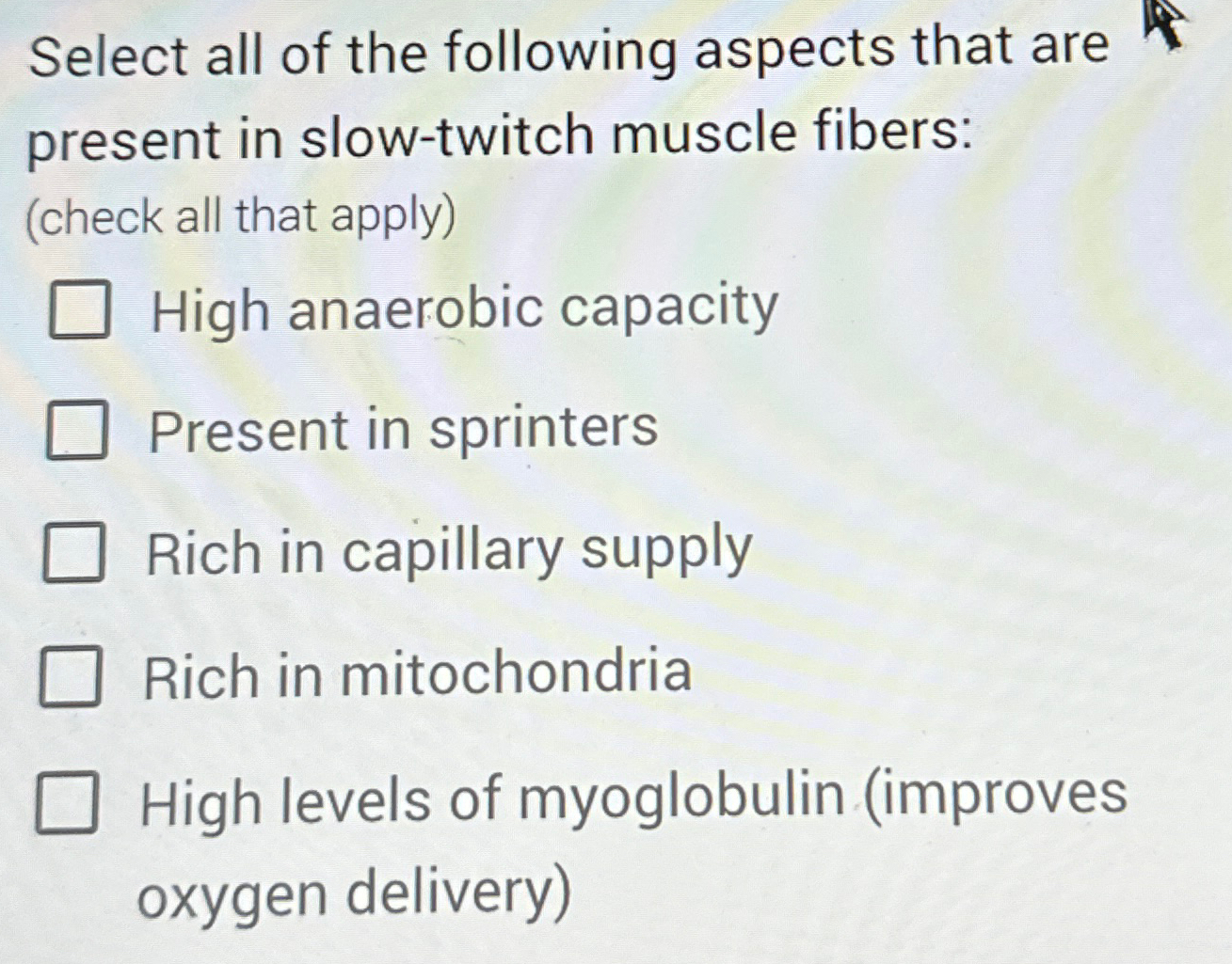 Solved Select all of the following aspects that are present | Chegg.com