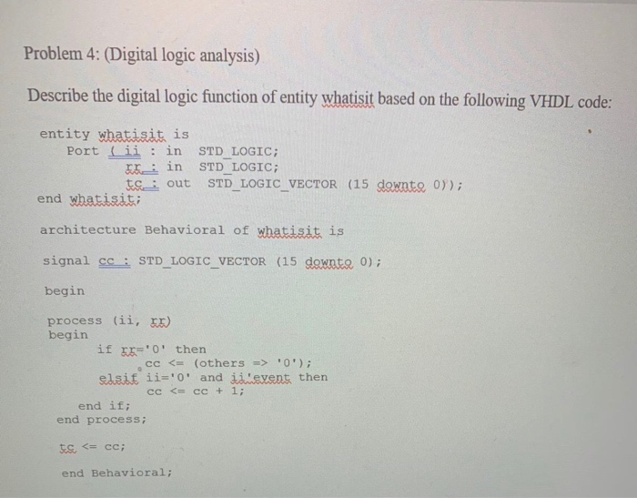 Solved Problem 4: (Digital logic analysis). Describe the | Chegg.com