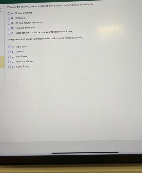 Solved Which of the following are examples of intellectual | Chegg.com