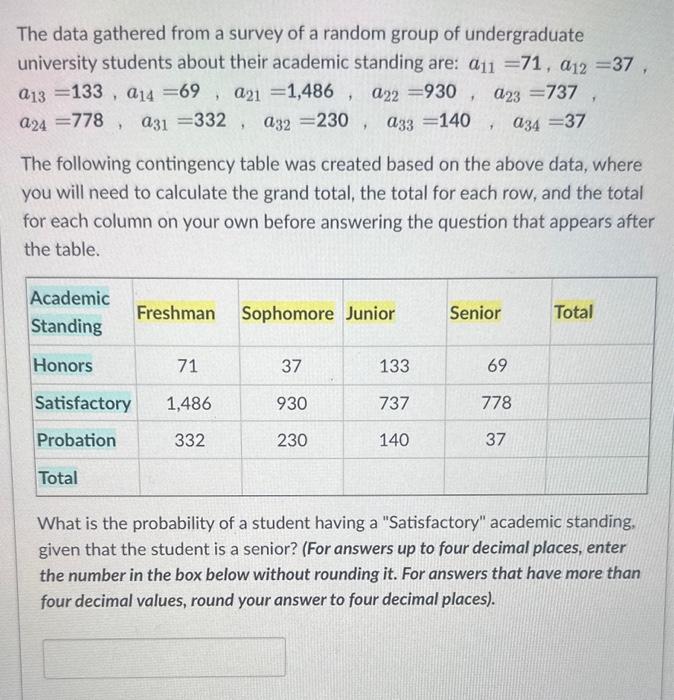 Solved university students about their academic standing | Chegg.com