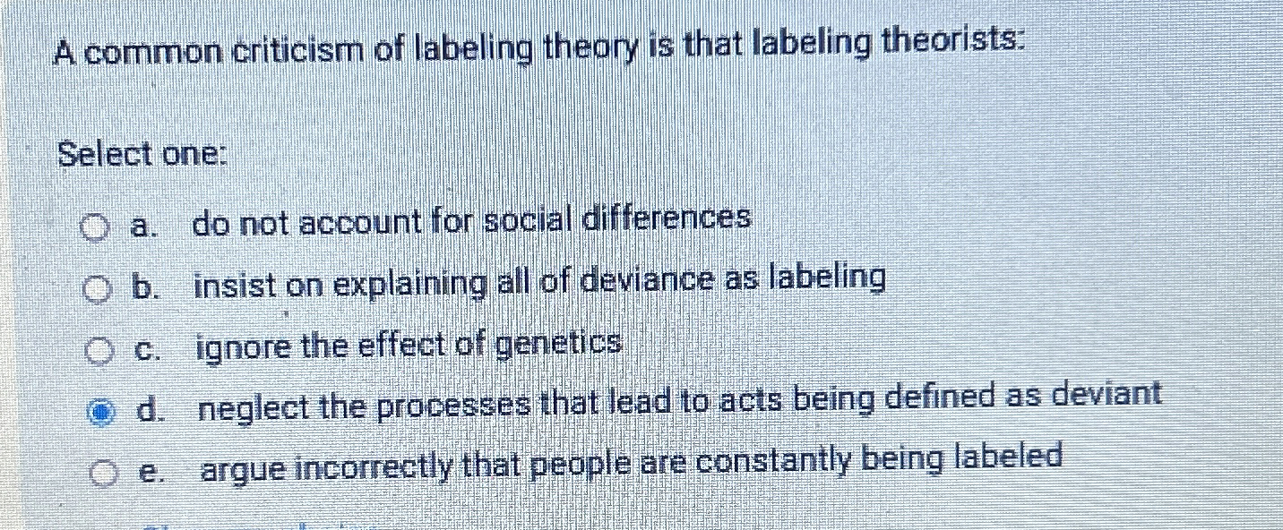 Solved A common criticism of labeling theory is that | Chegg.com