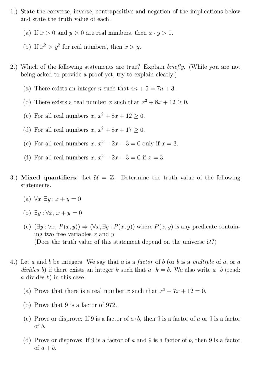 Solved 1.) ﻿State the converse, inverse, contrapositive and | Chegg.com