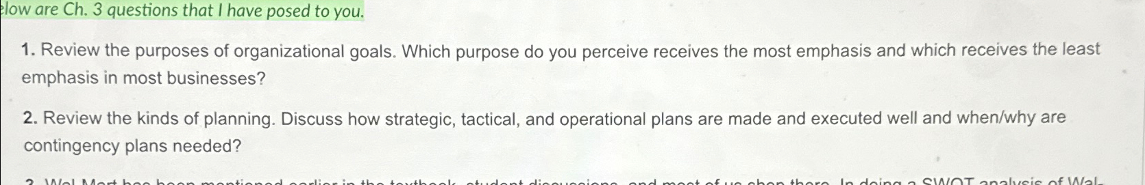 Solved low are Ch. 3 ﻿questions that I have posed to | Chegg.com