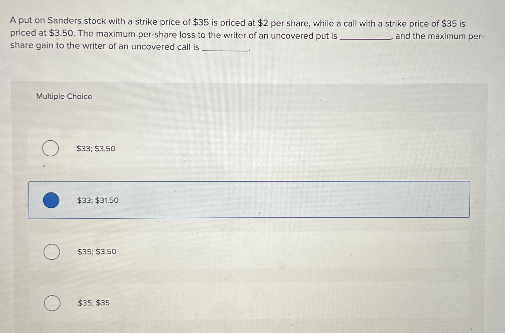 Solved A put on Sanders stock with a strike price of $35 ﻿is | Chegg.com