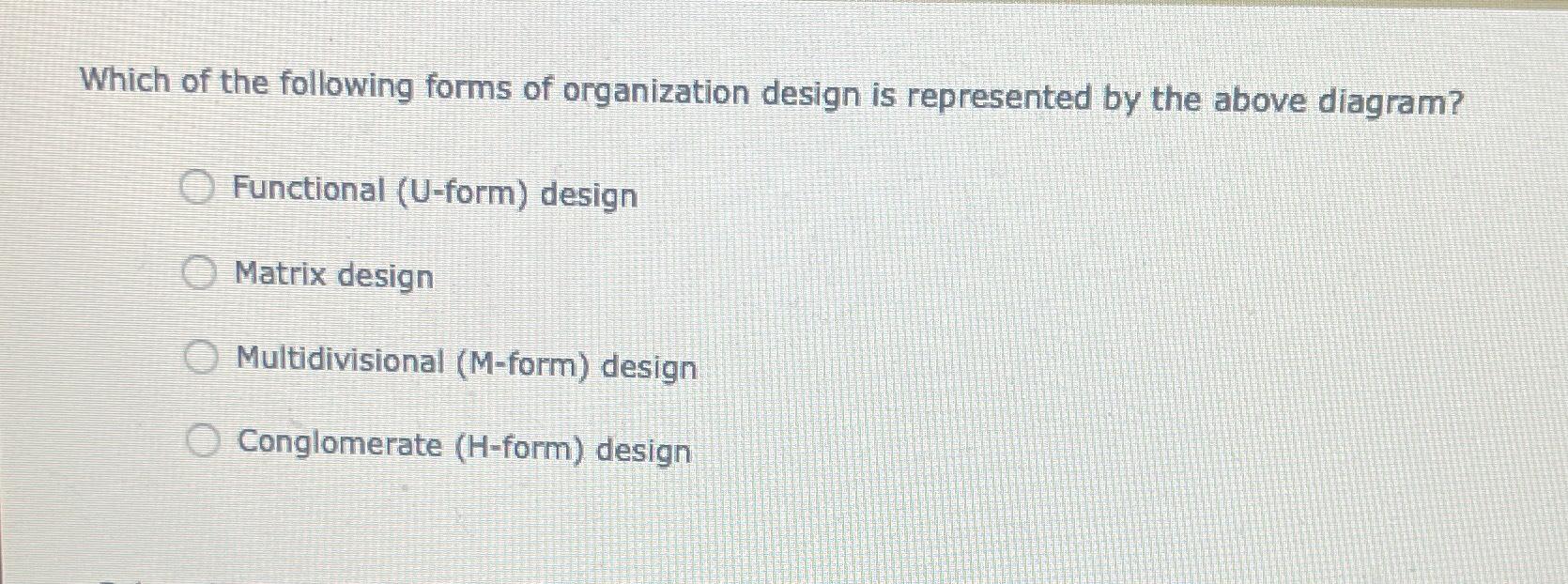 Solved Which of the following forms of organization design | Chegg.com