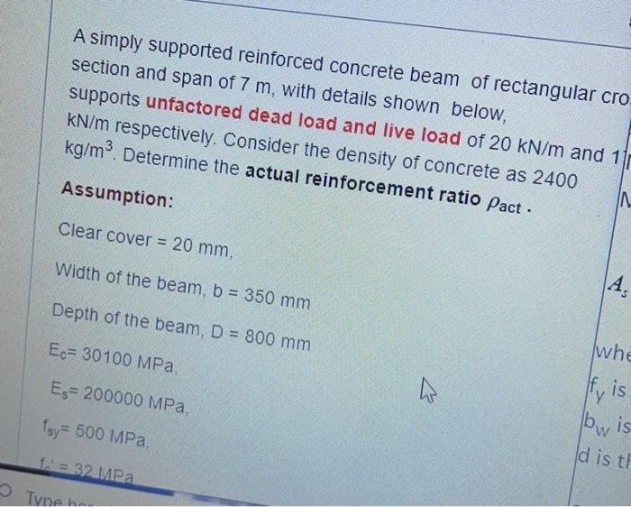 Solved unfactored dead load=20kn/m unfactored live load = | Chegg.com