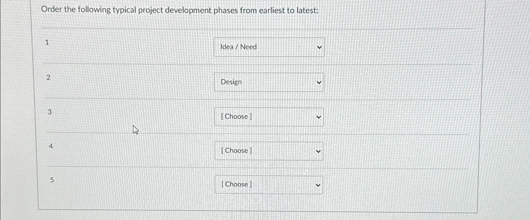 Solved Order the following typical project development | Chegg.com