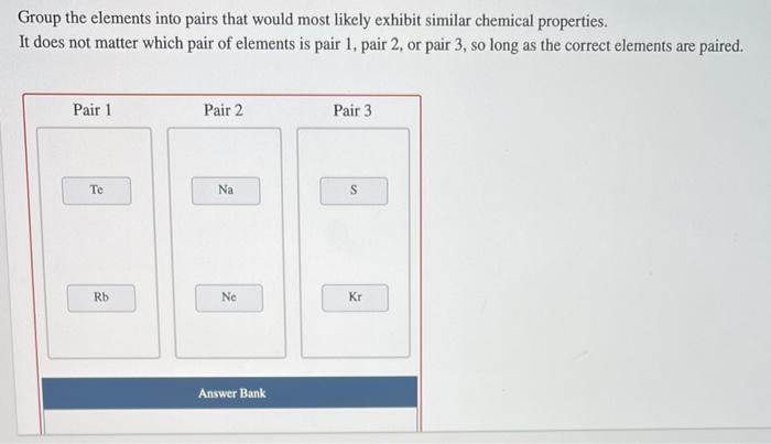 Solved Group the elements into pairs that would most likely | Chegg.com