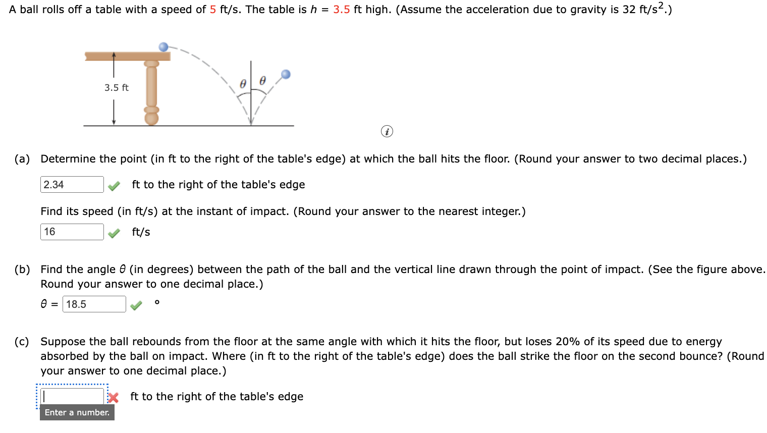 Solved SOLVE FOR C: A ball rolls off a table with a speed of | Chegg.com
