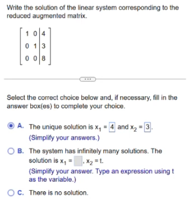 Write the solution of the linear system corresponding | Chegg.com
