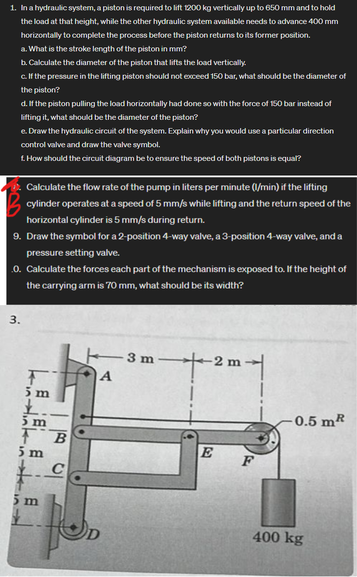 Solved In a hydraulic system, a piston is required to lift | Chegg.com