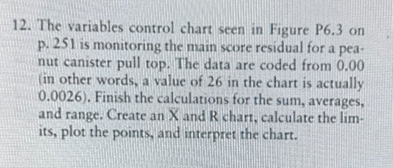 Solved The variables control chart seen in Figure P6.3 ﻿on | Chegg.com