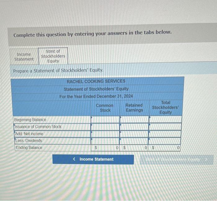 Solved On December 31, 2024. Rachel Cooking Services reports | Chegg.com
