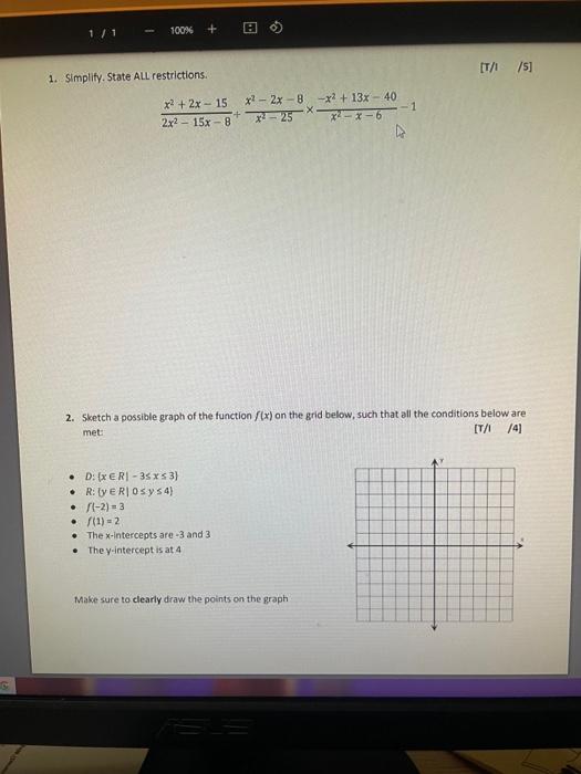 Solved 1. Simplify. State ALL restrictions. | Chegg.com